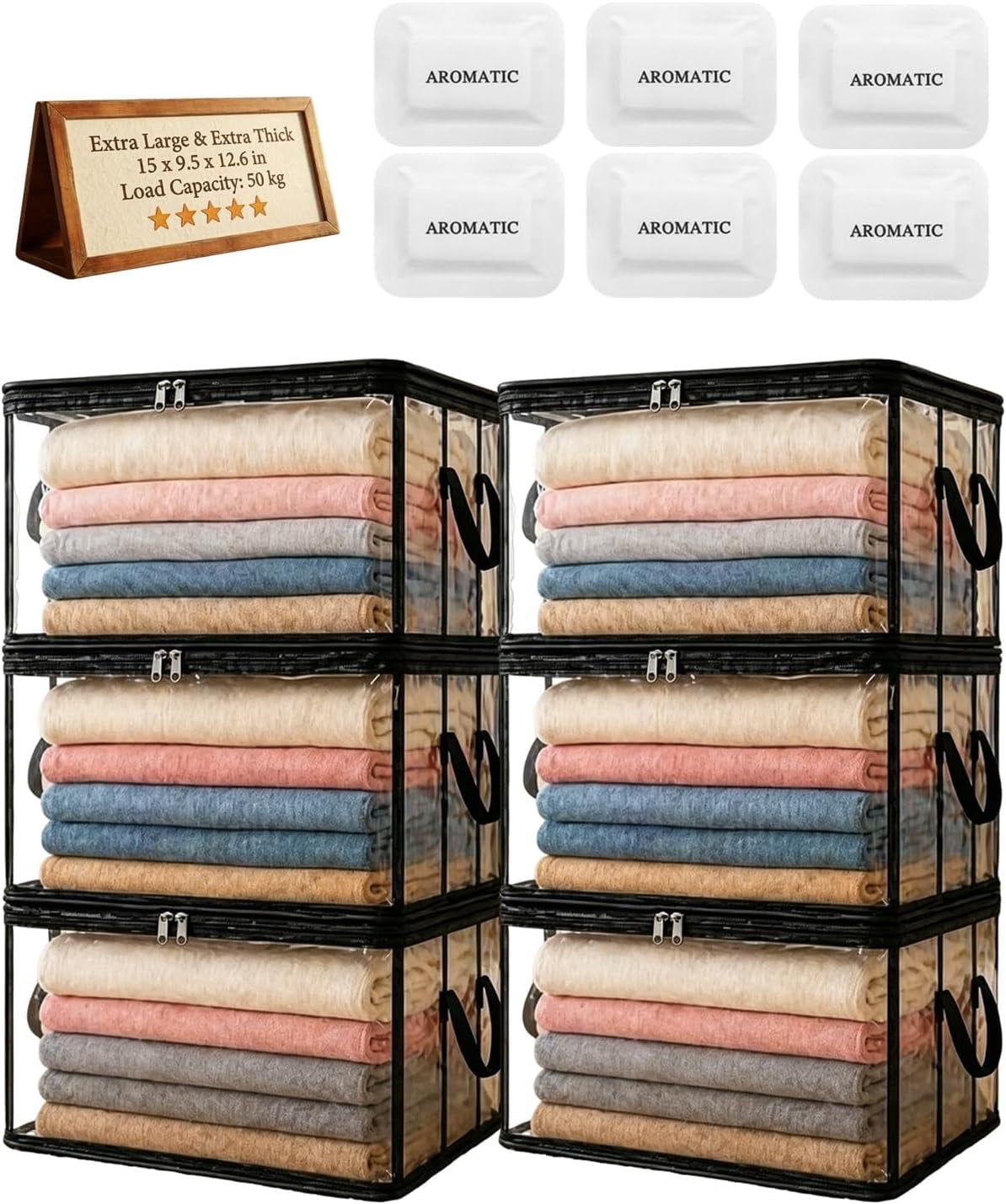Large Heavy Duty Thick Plastic Clear Storage Bags, 6 Pack, Reinforced ...