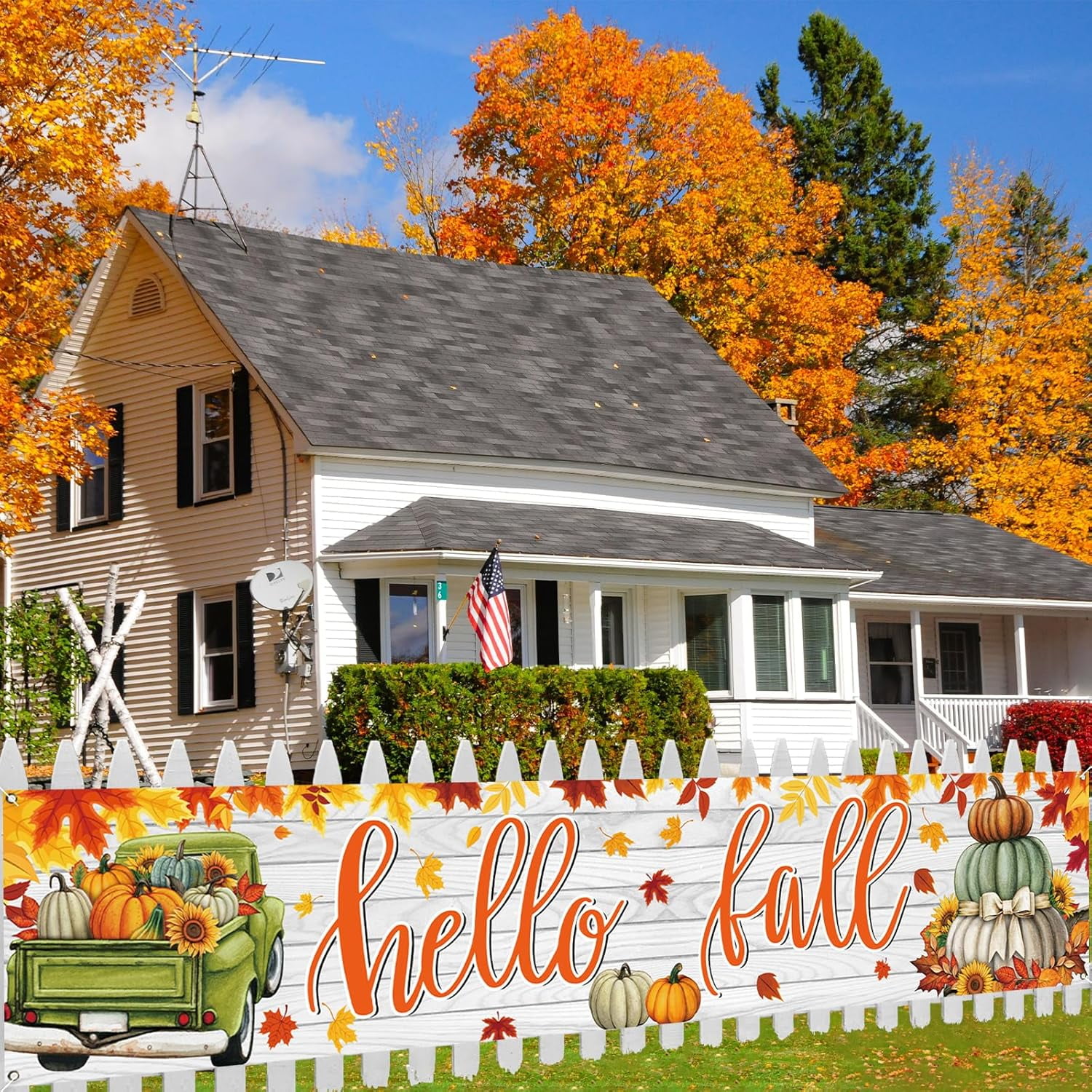 Large Hello Fall Banner for Fence Farmhouse Fall Autumn Thanksgiving ...