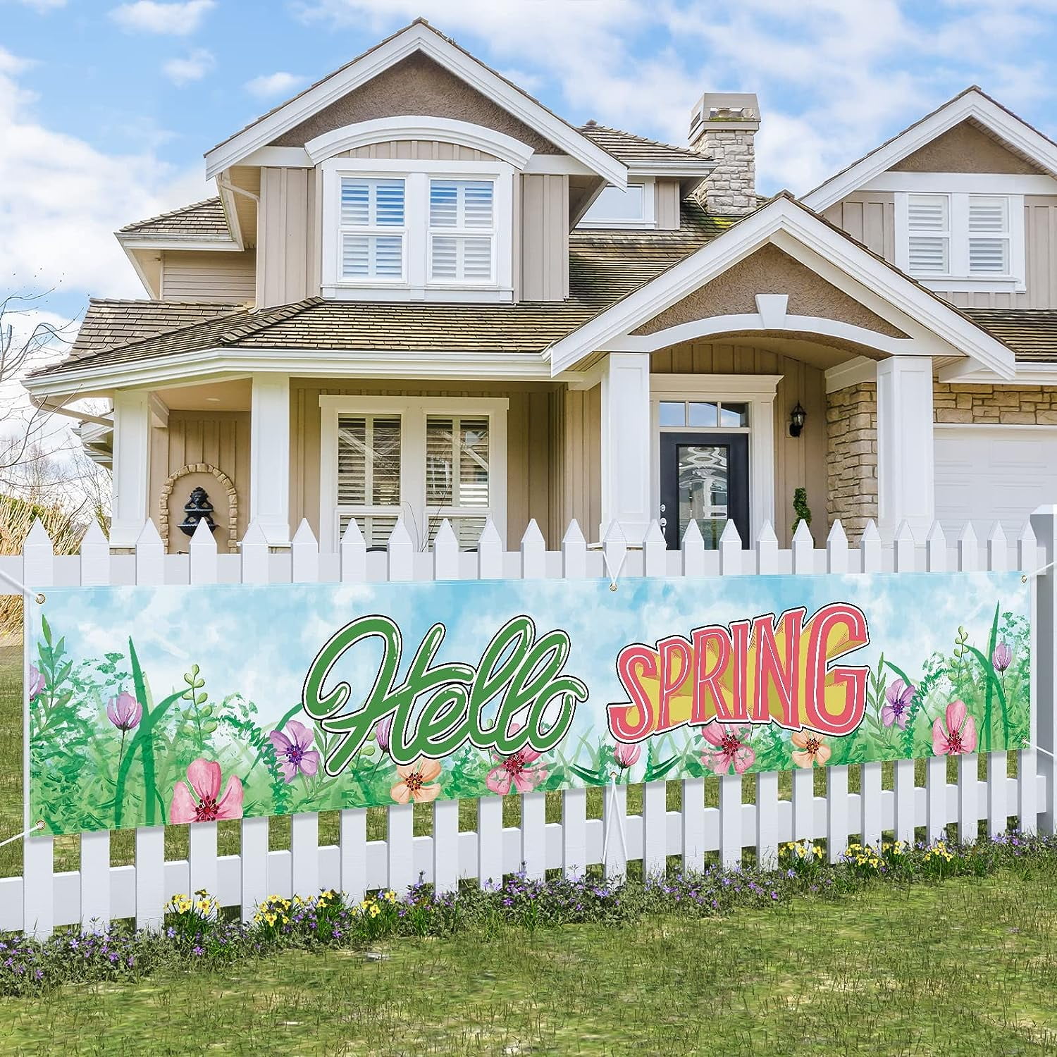 Large Hello Spring Banner Decorations 11.8 X 47.2 inch Outdoor Yard ...