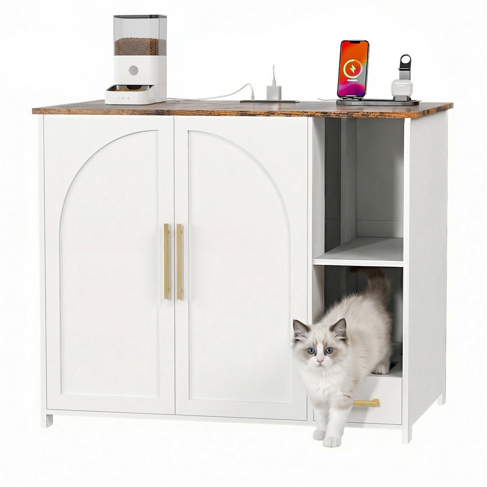 Large Hidden Cat Litter Box Enclosure, Dog-Proof Cabinet with Power ...