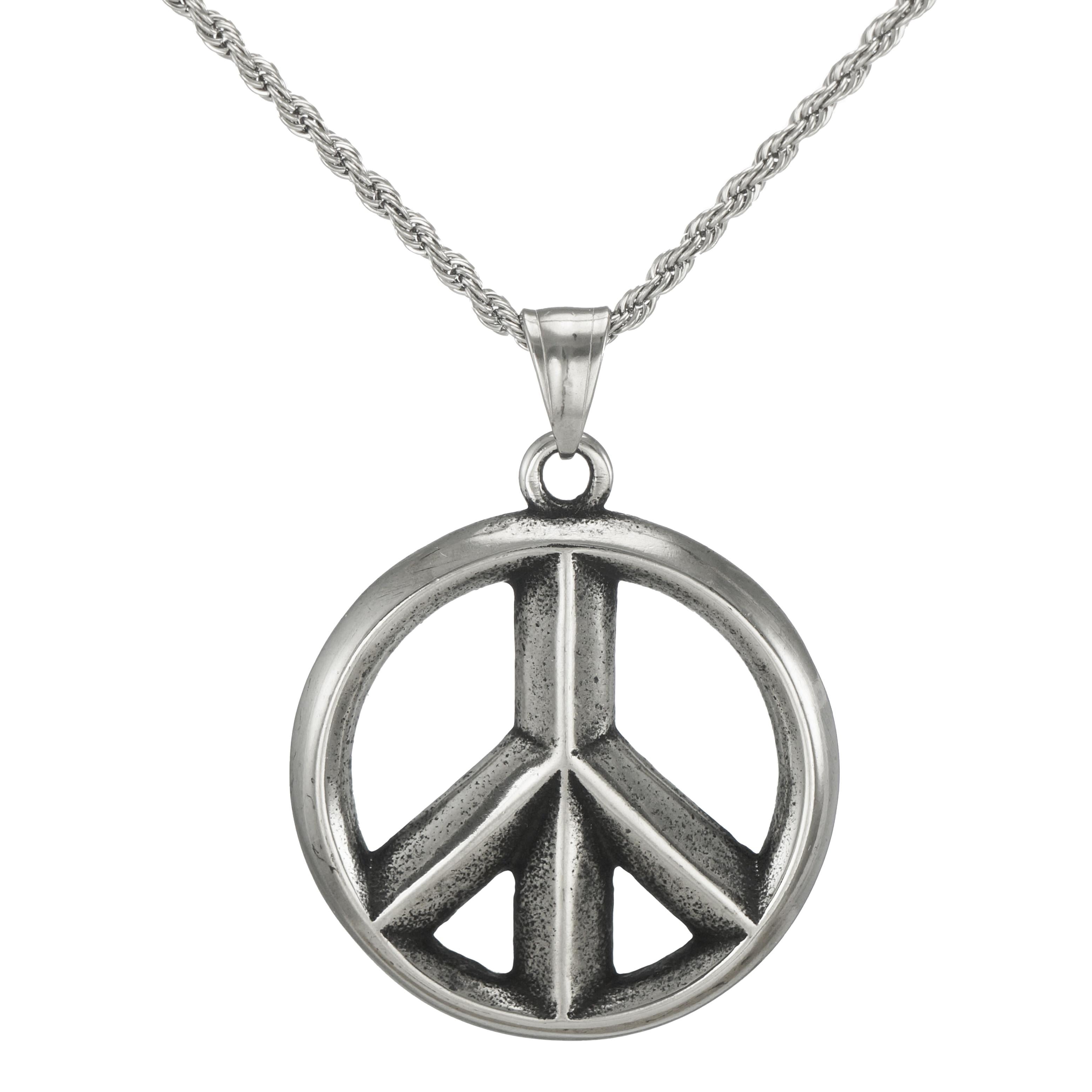 Large High Quality Unisex Stainless Steel Peace Sign Rope Chain ...