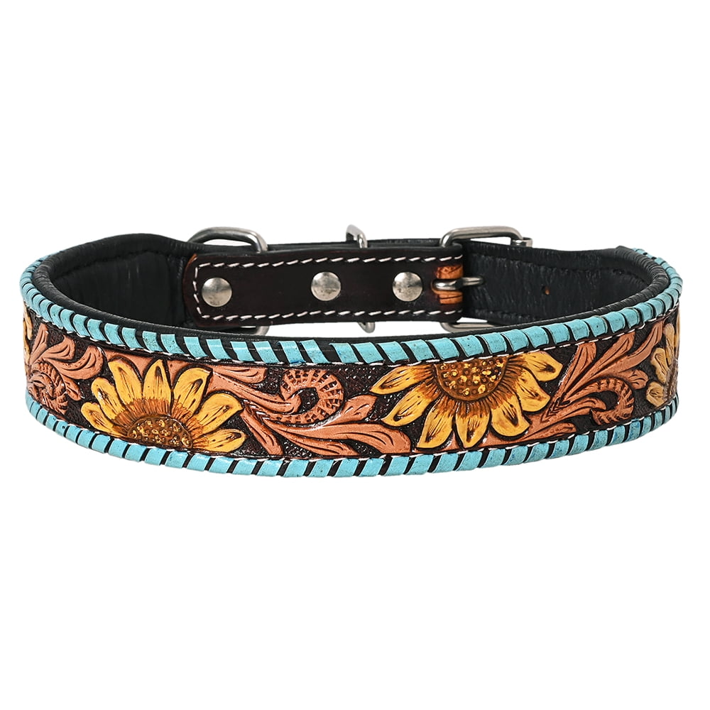 Large Hilason Western Hand Carved Floral Genuine Leather Dog Collar ...