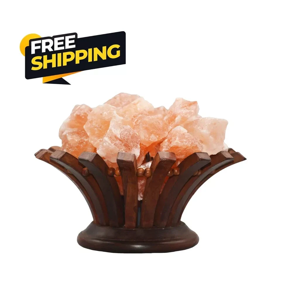 Large Himalayan Salt Lamp Basket – 8.4 lb Pink Salt Chunks with Wooden ...