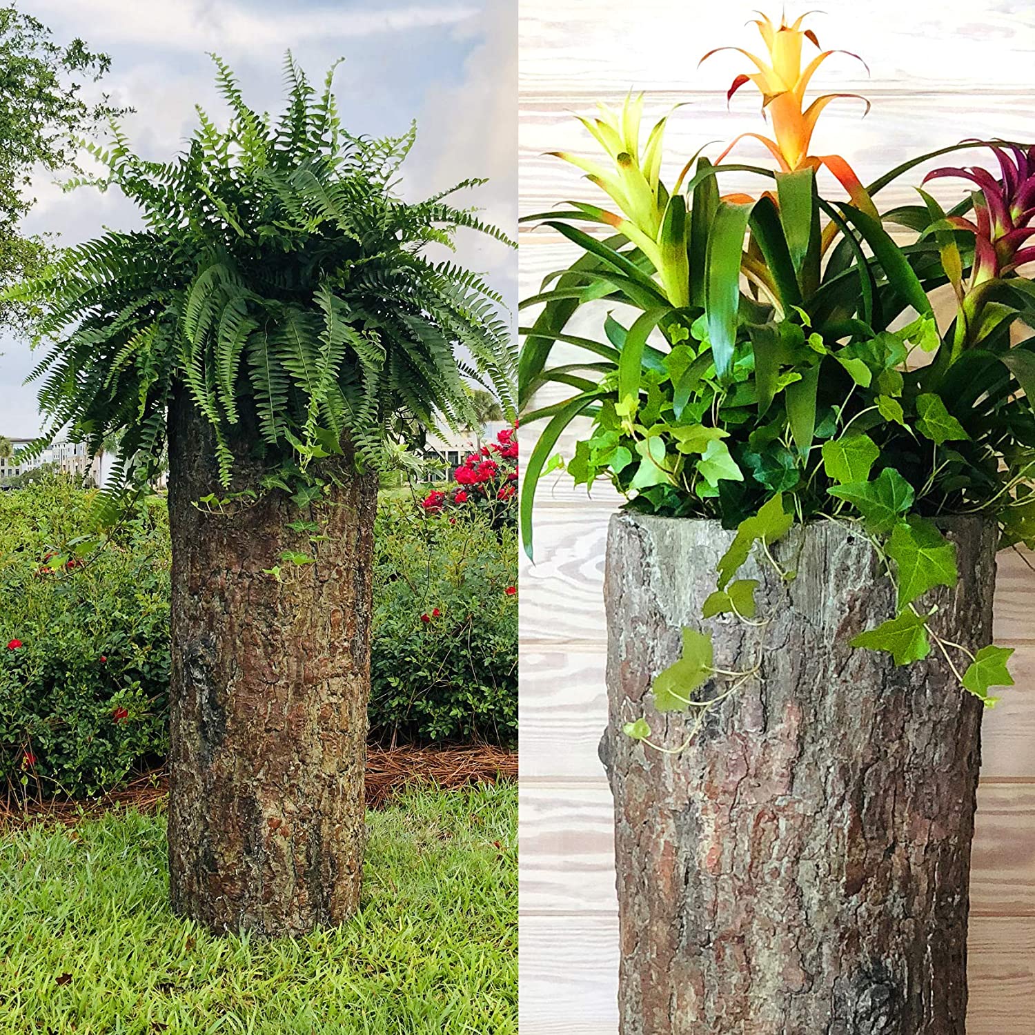 Large Hollow Log Planter. Outdoor Garden, Yard & Porch Pot. Tall Tree Stump Well Pump Cover ...