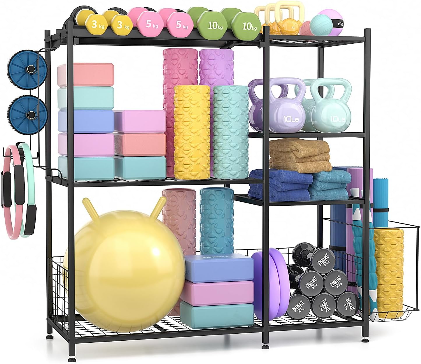 Large Home Gym Storage for Dumbbells Kettlebells Yoga Mat and Balls ...