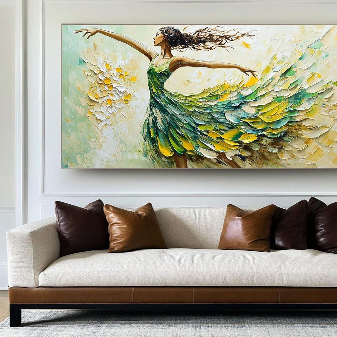 Large Horizontal Figure Abstract Art, Dancer Painting Living Room Decor ...
