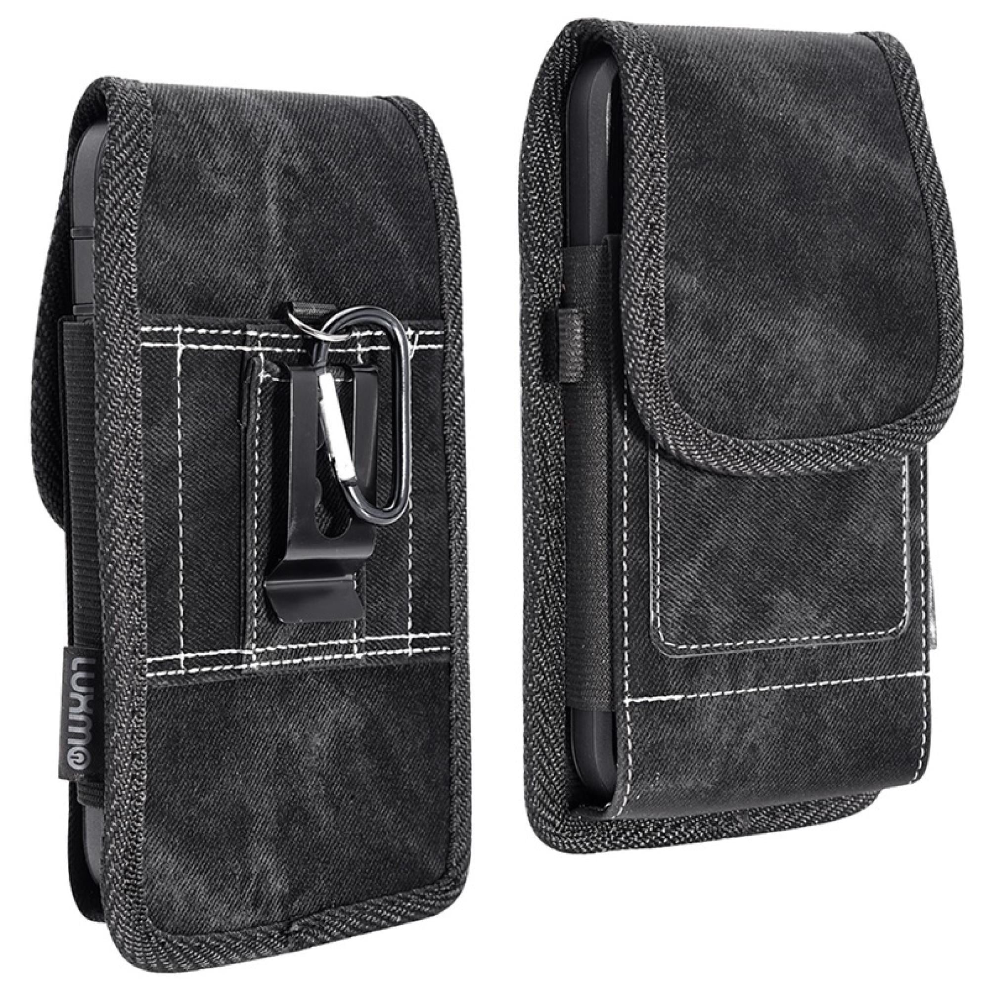 Large Horizontal Universal Phone Pouch – Black Denim Fabric with Belt ...
