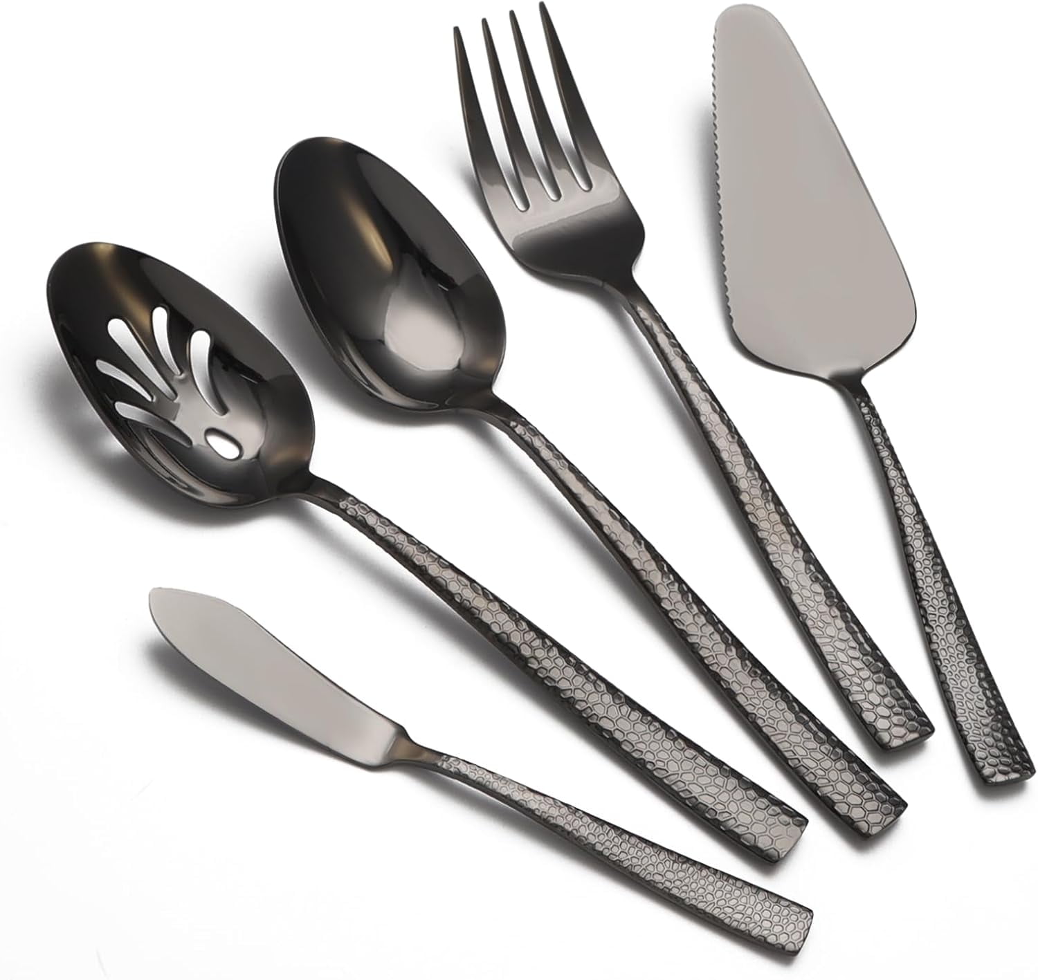 Large Hostess Serving Utensils Set, Stainless Steel Heavy Duty Hammered ...