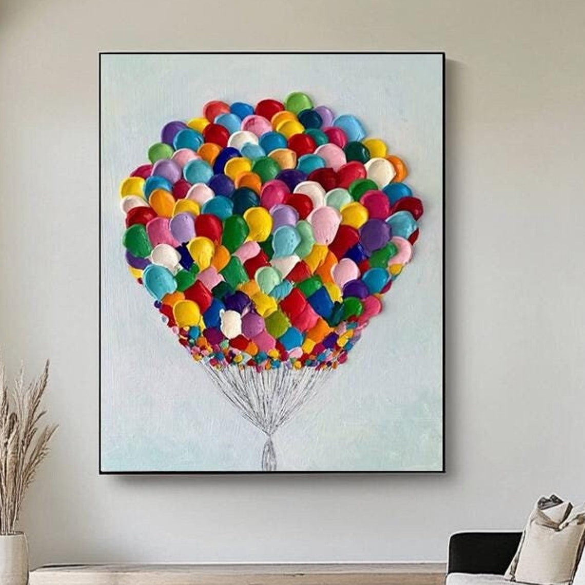 Large Hot Air Balloon Abstract Art, Colorful Hot Air Balloon Minimalist ...