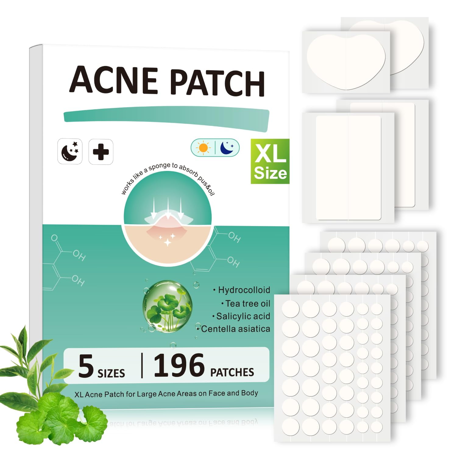 Large Hydrocolloid Pimple Patches for Face, Variety Pack 5 Sizes 196 ...