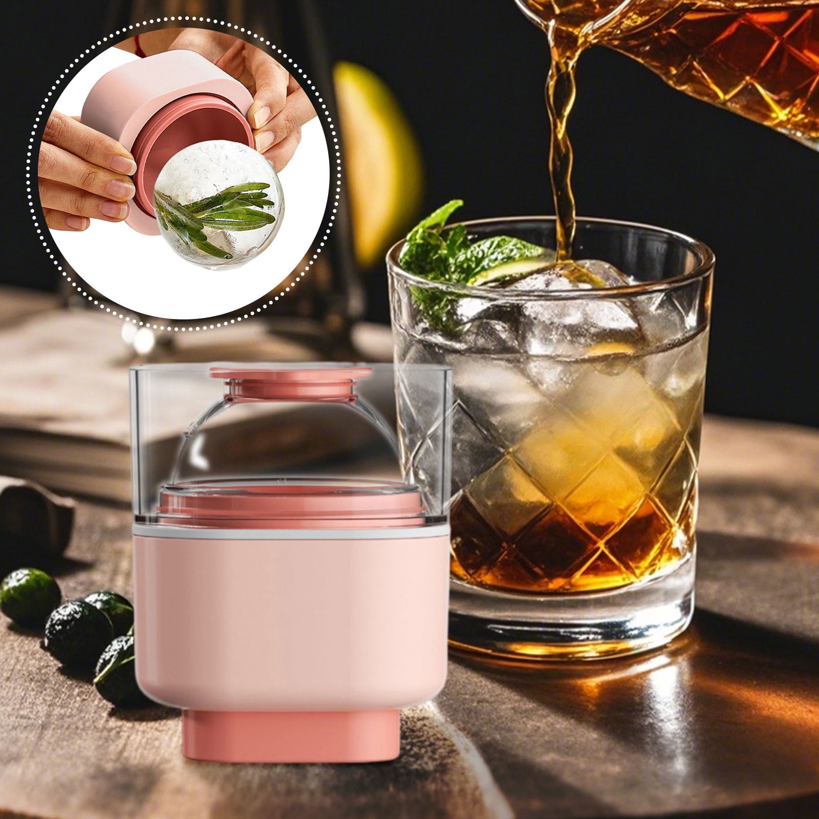 Large Ice Ball Molds for Whiskey & Cocktails with Funnel Lid - Big ...