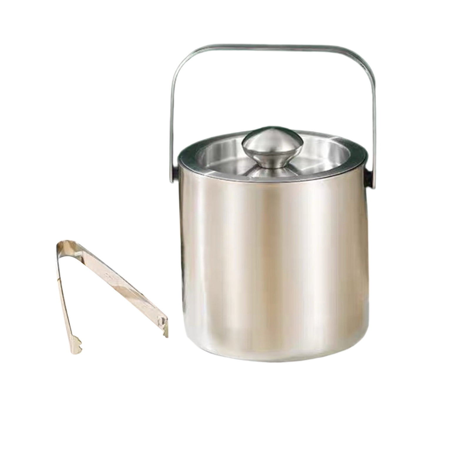 Large Ice Bucket Portable Double Wall Ice Bucket with Tong, Stainless ...