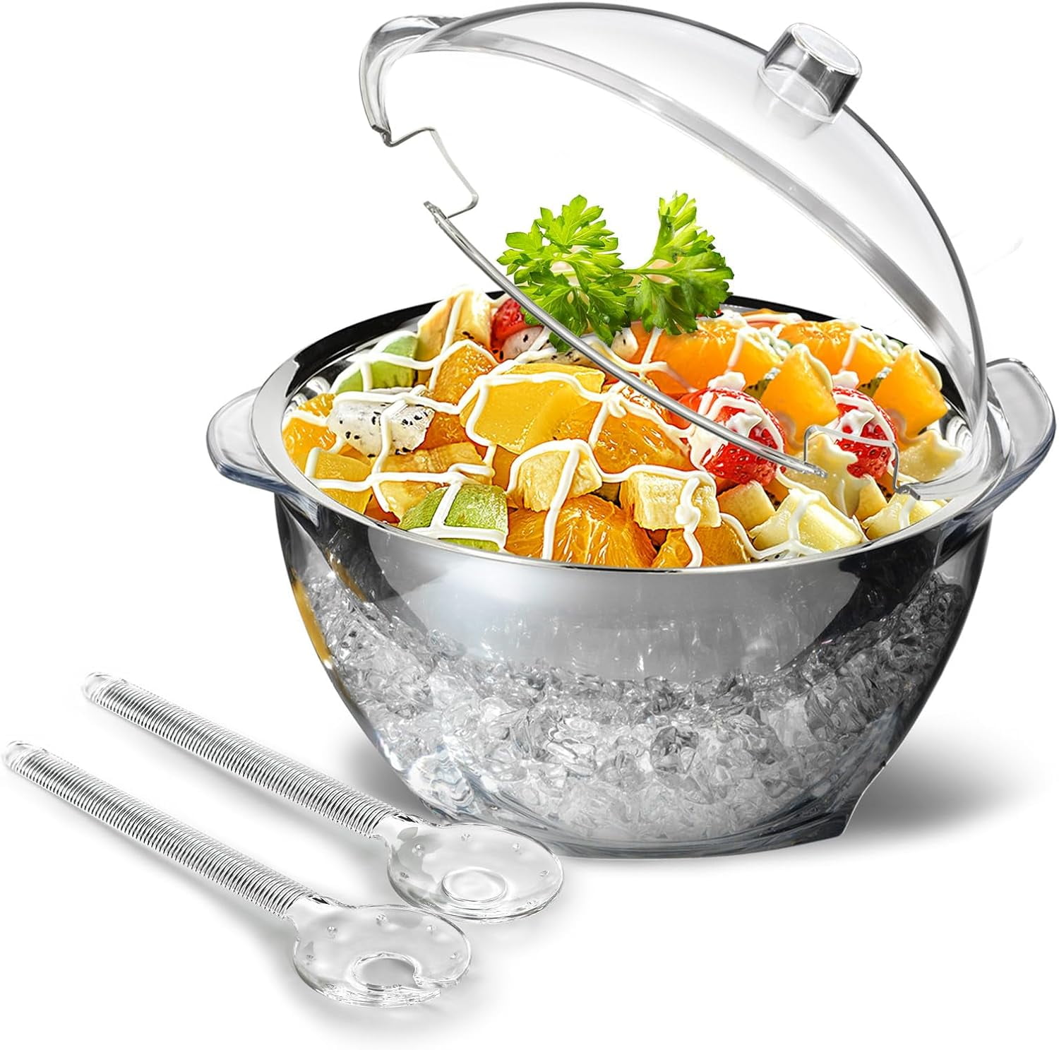 Large Ice Chill Salad Bowl with Lid, Iced Serving Bowl with Ice Chiller ...