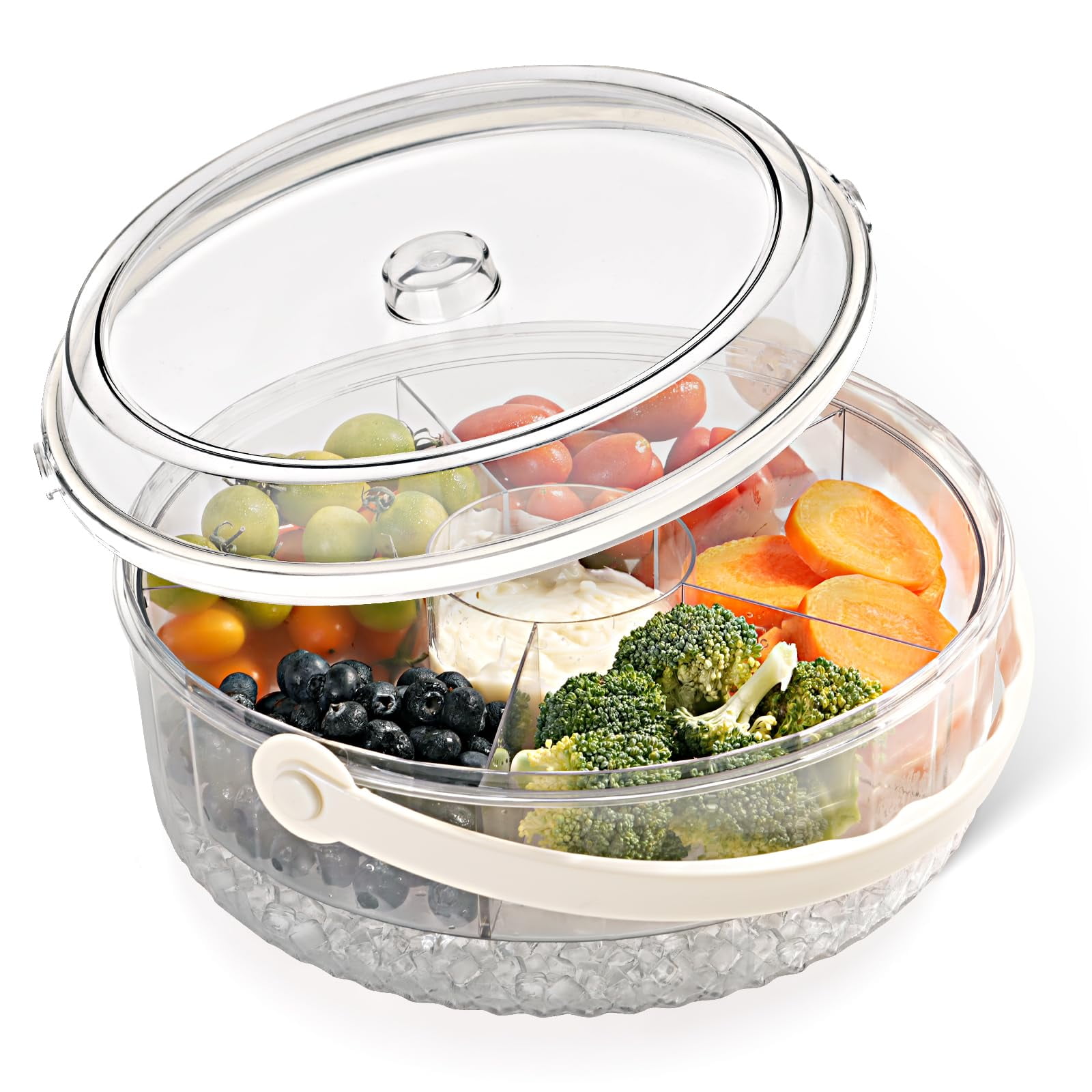 Large Ice Chilled Serving Tray with Lid Handle & Dip Holder for Parties ...