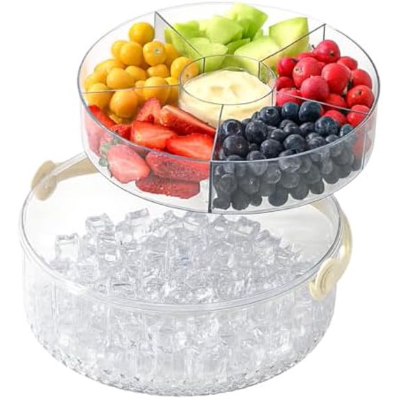 Large Ice Chilled Serving Tray with Lid Handle & Dip Holder for Parties ...