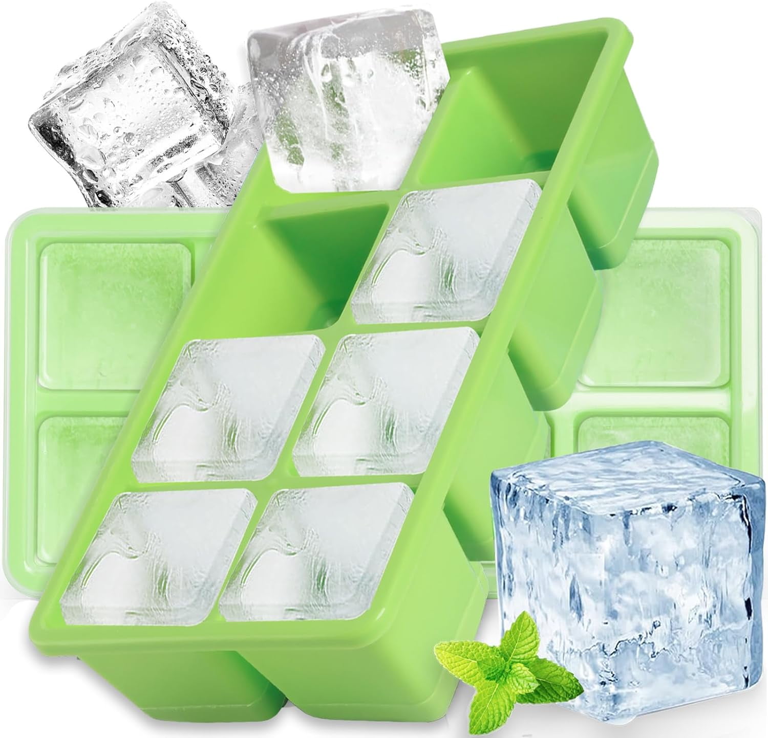 Large Ice Cube Molds 2 Pack, Silicone Ice Cube Tray for Freezer with ...