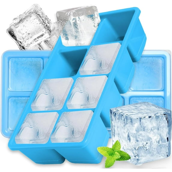 Large Ice Cube Molds 2 Pack, Silicone Ice Cube Tray for Freezer with ...