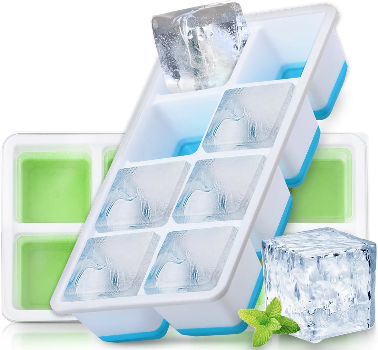 Large Ice Cube Molds, 2 Pack Silicone Large Square Ice Cube Trays with ...