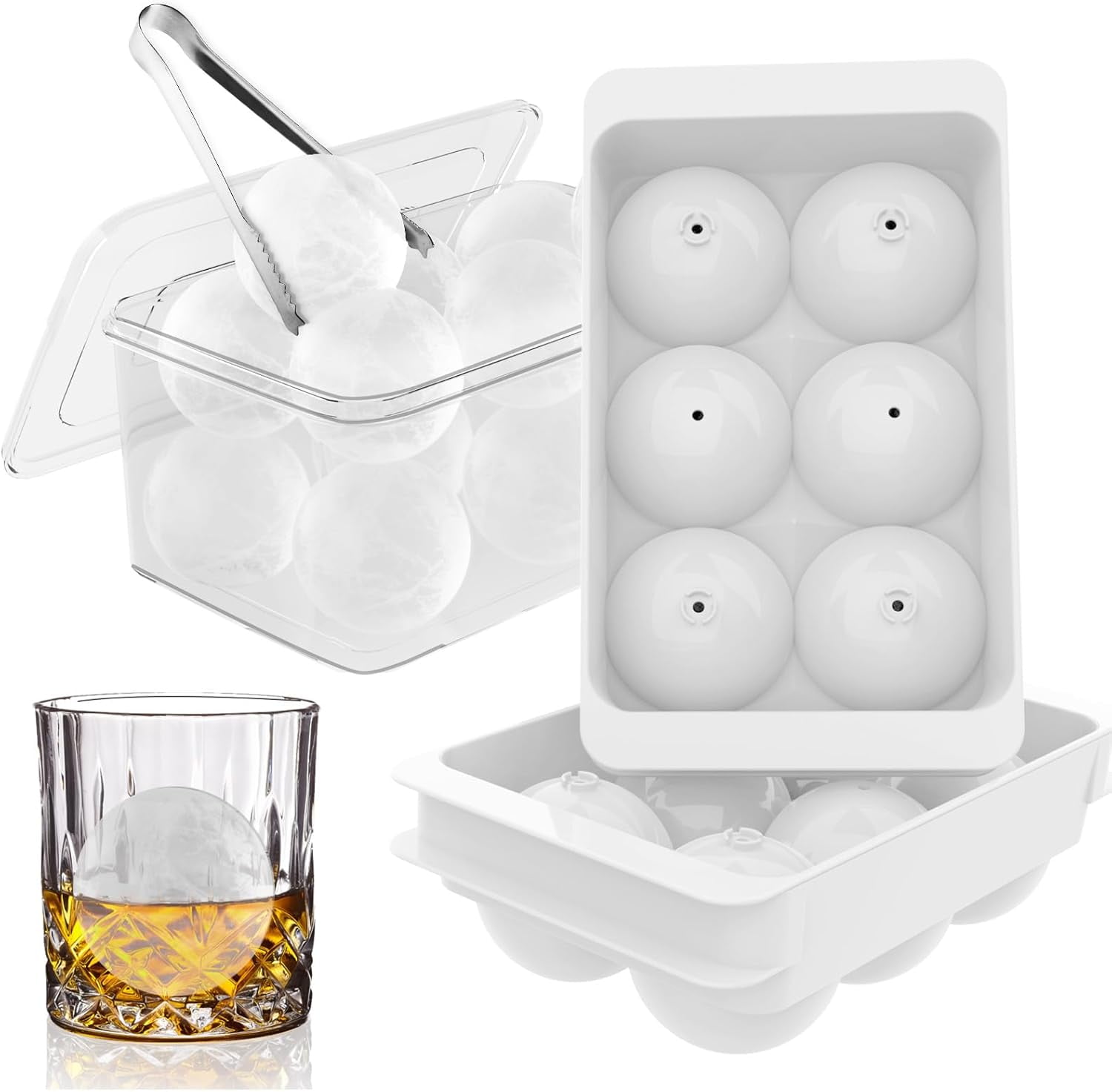 Large Ice Cube Molds, Big Round Whiskey Ice Cube Trays for Freezer ...