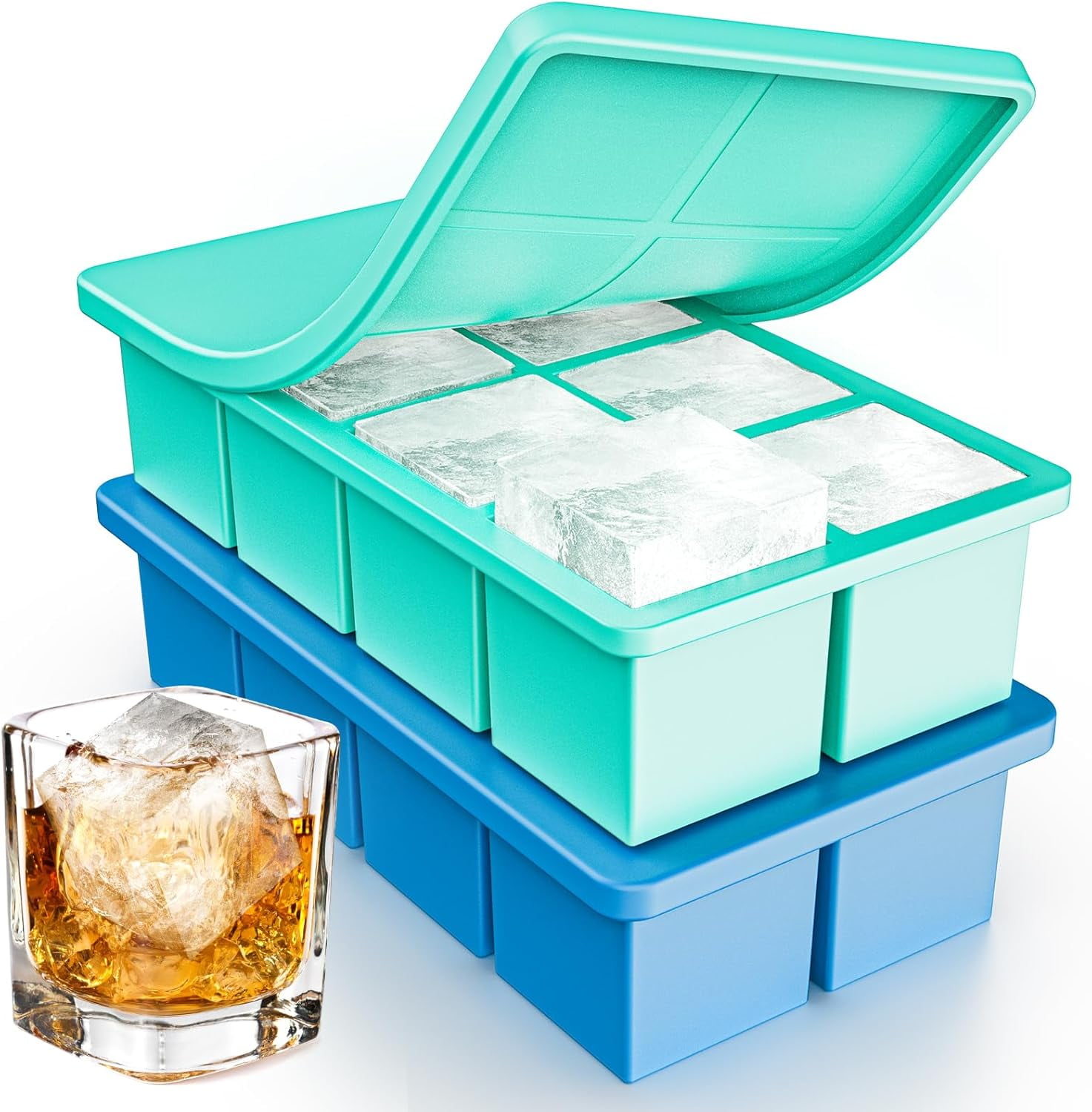 Large Ice Cube Tray 2 Pack, 2 Inch Silicone Ice Cube Molds for Whisky ...