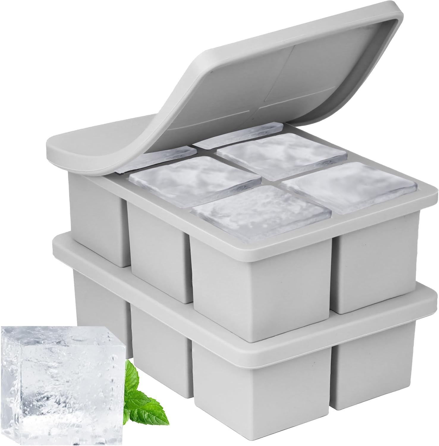 Large Ice Cube Tray 2-Pack, Large Silicone Ice Cube Molds for Whiskey ...
