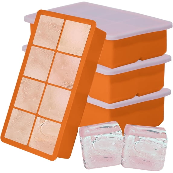 Large Ice Cube Tray, 4 Pack Silicone Ice Cube Mold with Lid, 2 Inch ...