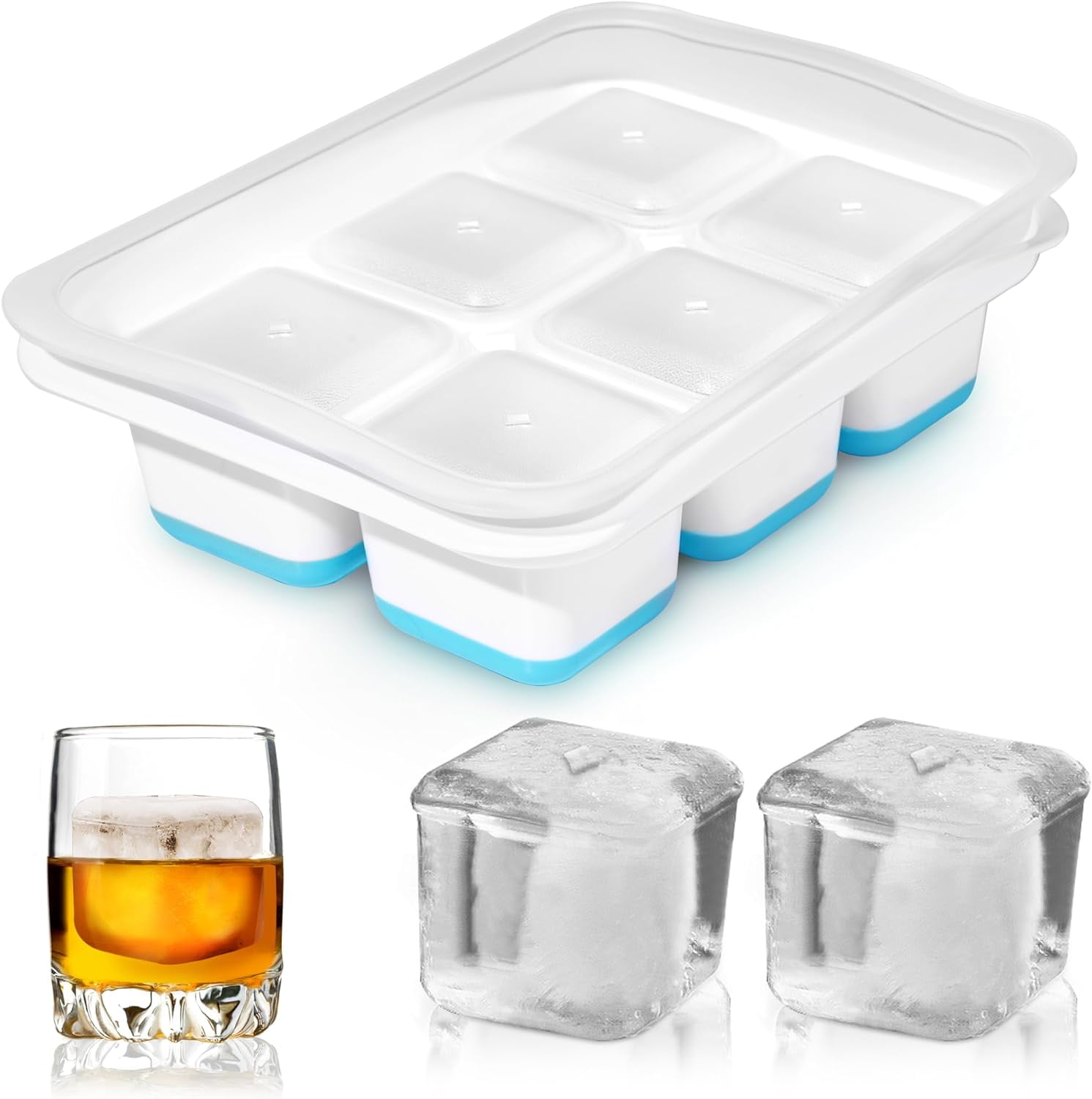 Large Ice Cube Tray with Lid, 2.2 Inch Big Ice Cube Trays, Stackable ...