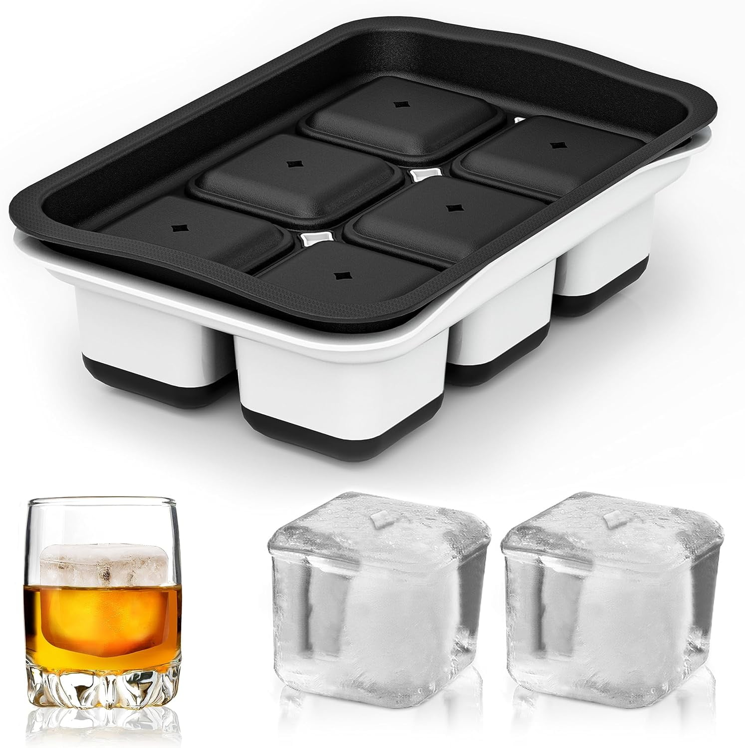 Large Ice Cube Tray with Lid, 2.2 Inch Big Ice Cube Trays, Stackable ...