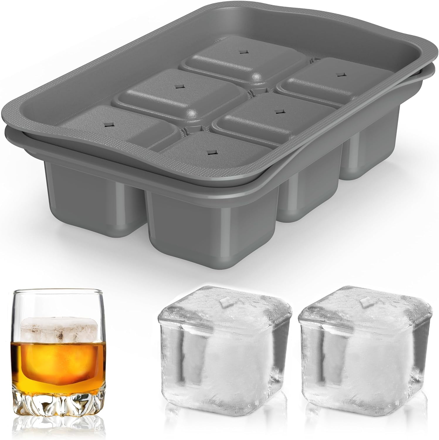 Large Ice Cube Tray with Lid, 2.2 Inch Whiskey Ice Cubes Tray ...
