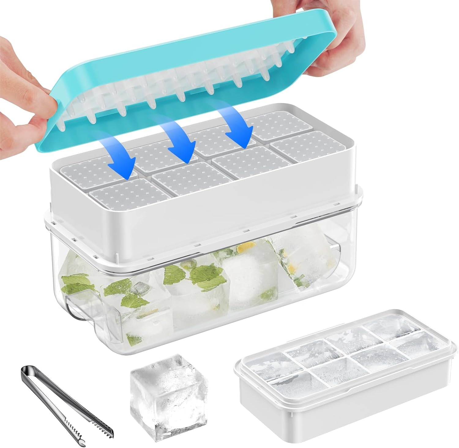Large Ice Cube Tray With Lid and Bin, Ice Trays for Freezer, 2 INCH ...