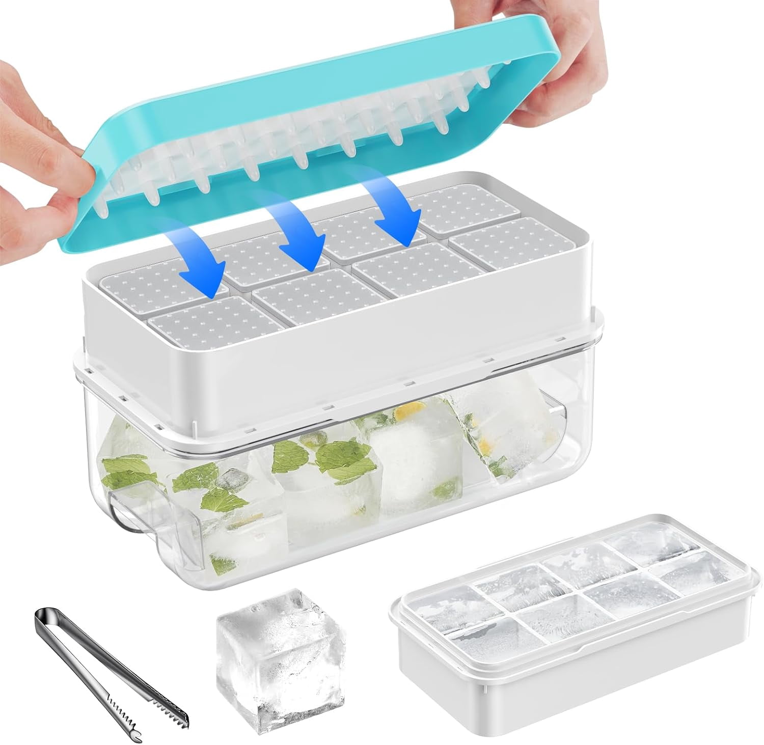 Large Ice Cube Tray with Lid and Bin, Ice Trays for Freezer, 2 INCH ...
