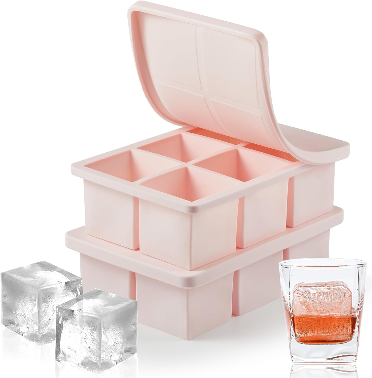 Large Ice Cube Tray with Lid, Stackable Large Silicone Square Ice Cube ...