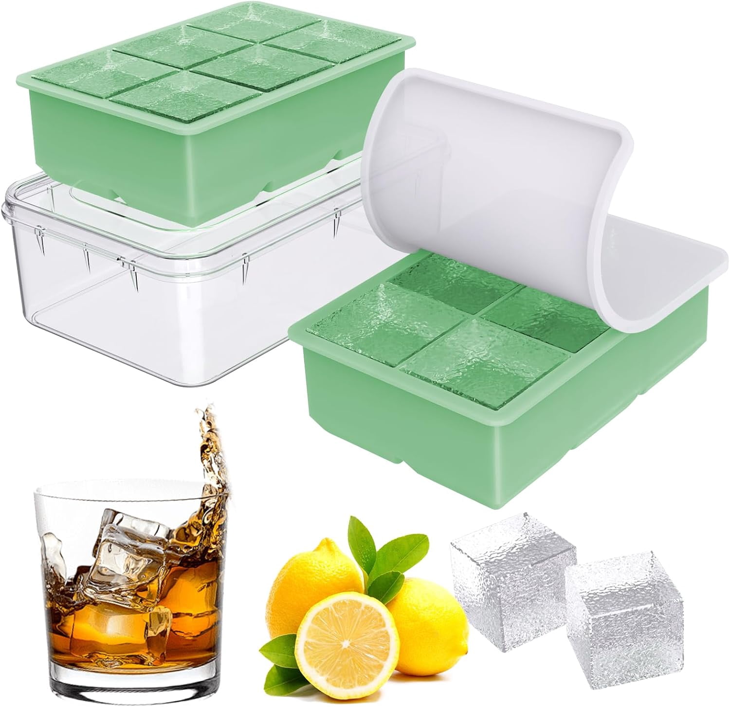 Large Ice Cube Tray for Whiskey, 2 Pack Big Square Ice Cube Molds, 2 ...