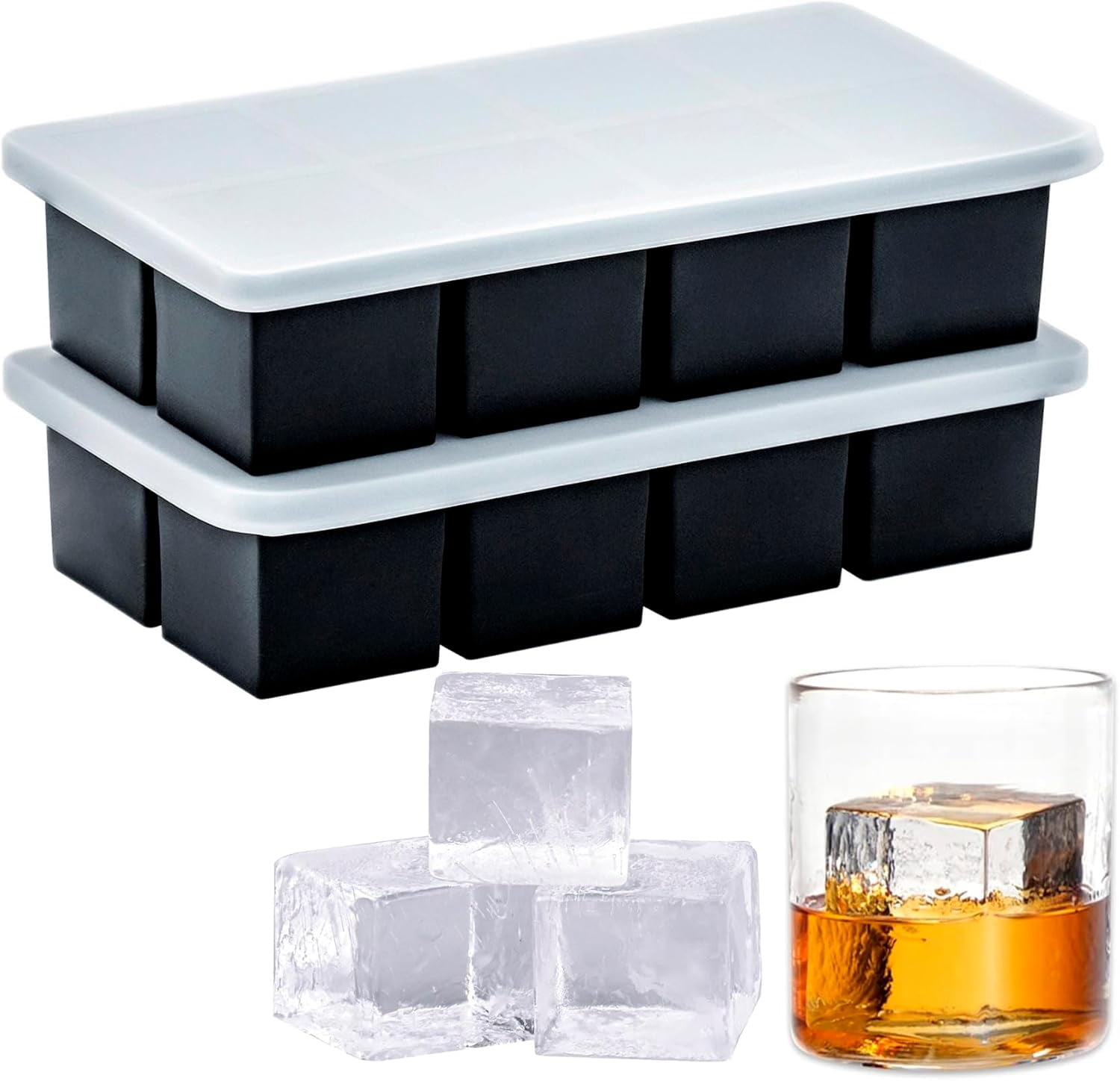 Large Ice Cube Tray for Whiskey (2 Pack),Metal Reinforced Frame Big Ice ...