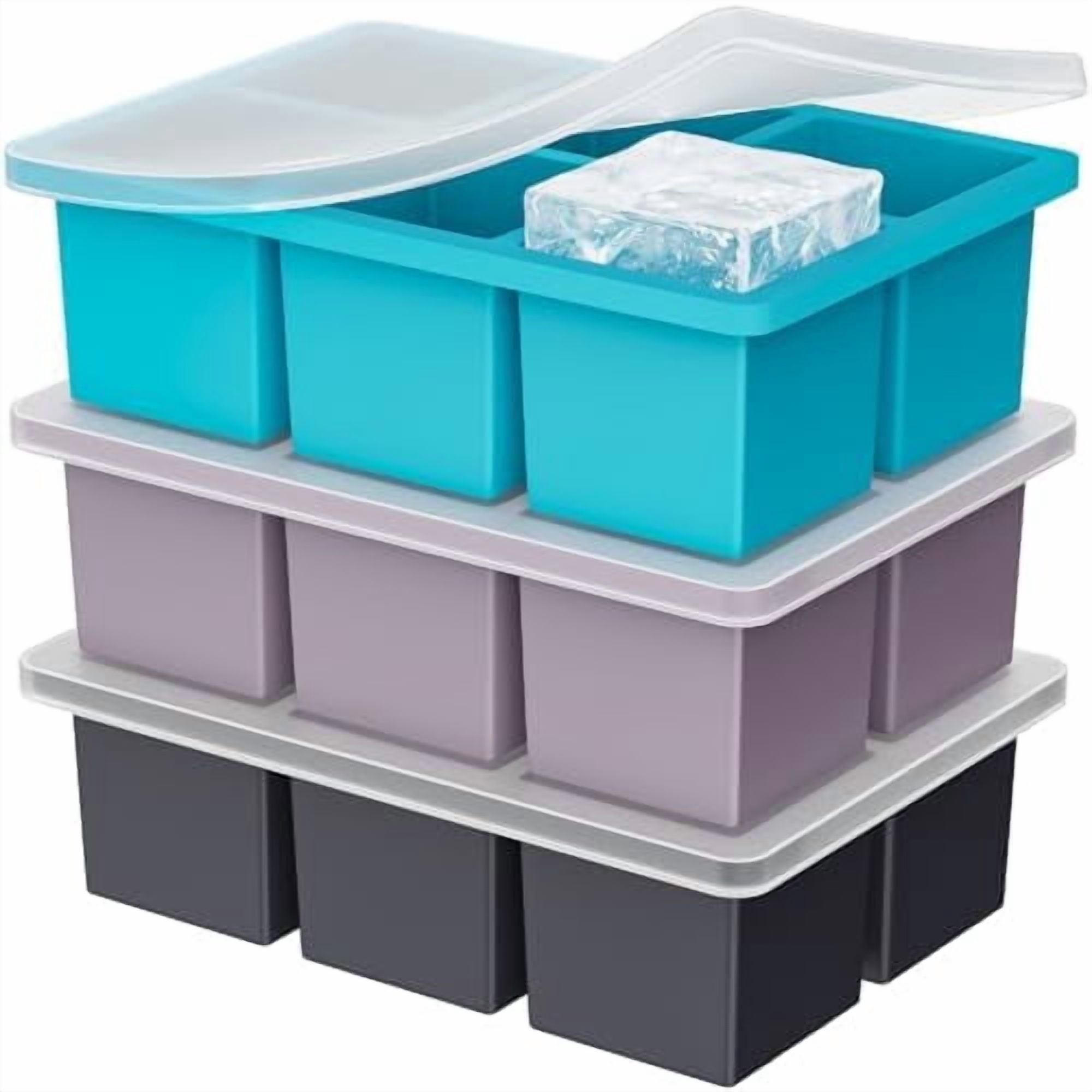 Large Ice Cube Tray for Whiskey: 2inch Big Silicone Ice Trays with Lid ...