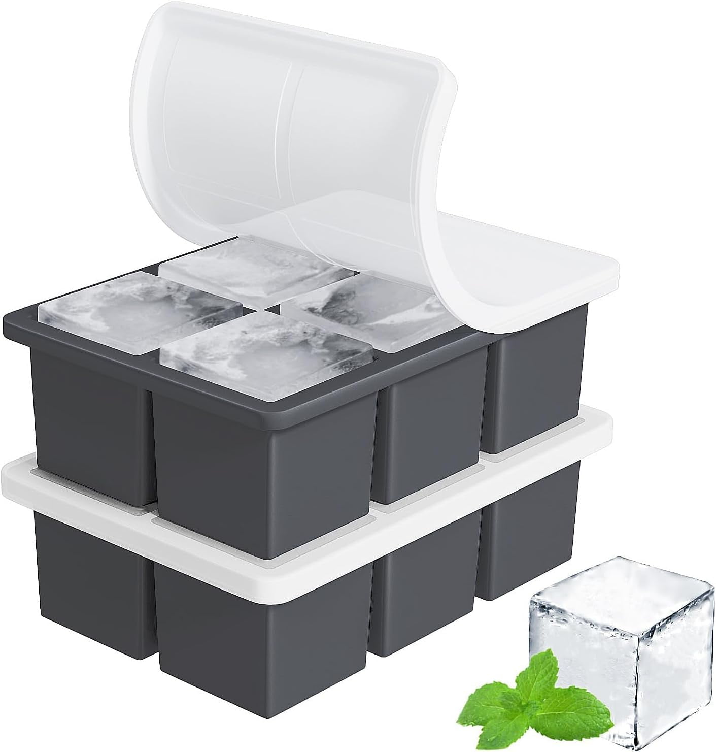Large Ice Cube Tray for Whiskey: Silicone Ice Cube Trays with Lid ...