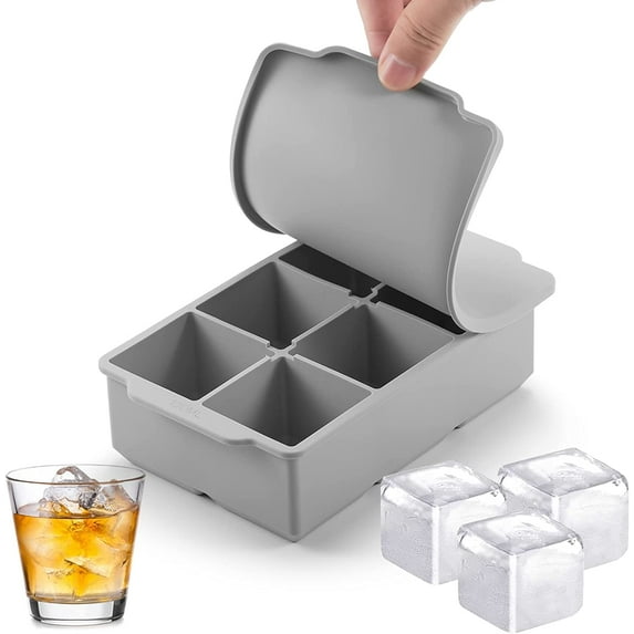Large Ice Cube Tray with Lid, Stackable Big Silicone Square Ice Cube ...