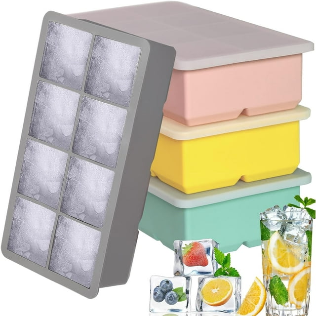 Large Ice Cube Trays for Cocktails, 4 Pack Silicone Big Ice Cube Mold ...