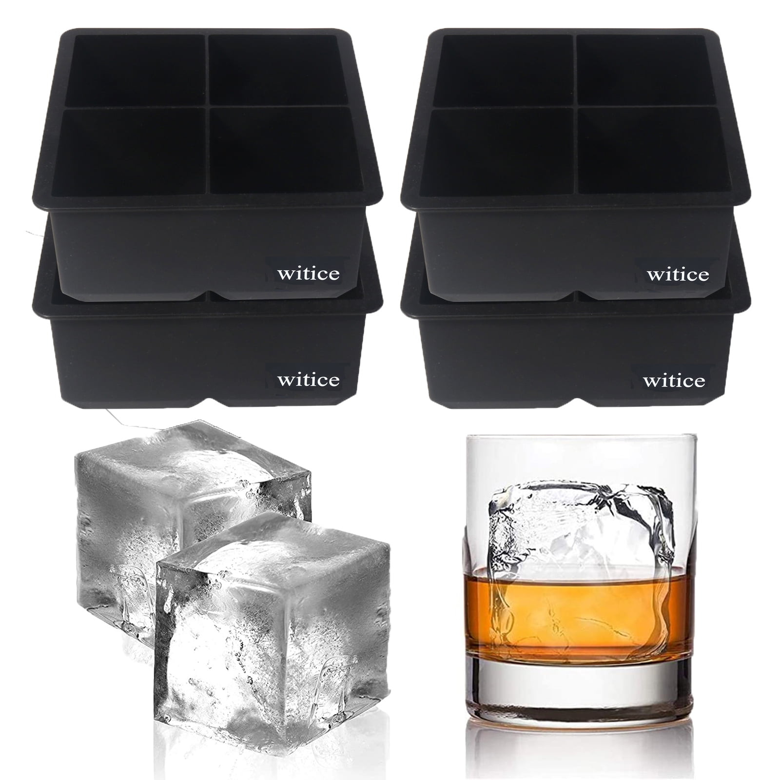 Walmart Large Silicone Ice Cube Trays - 4 Molds, 2.5-Inches, Reusable ...