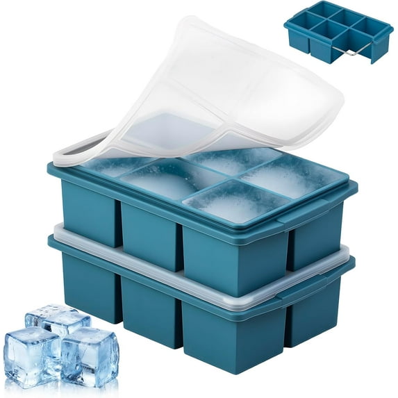 Large Ice Cube Trays for Whiskey (2 Pack) - Silicone Molds with Steel ...