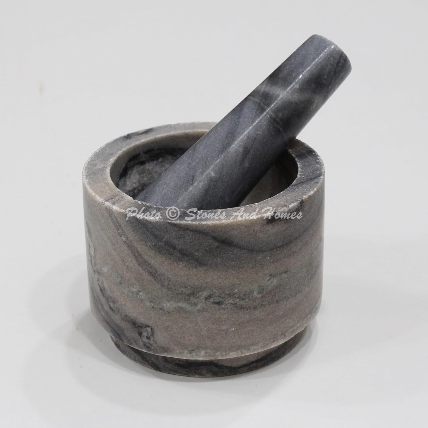 Large Indian Grey Mortar and Pestle Set with 4 Inch Polished Marble ...