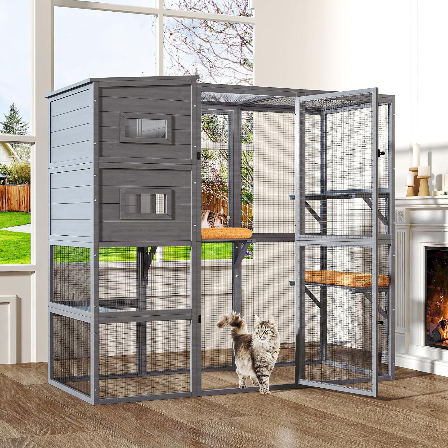 Large Indoor Cat Catio, 4 Tier Outdoor Cat Enclosures House for Cats ...