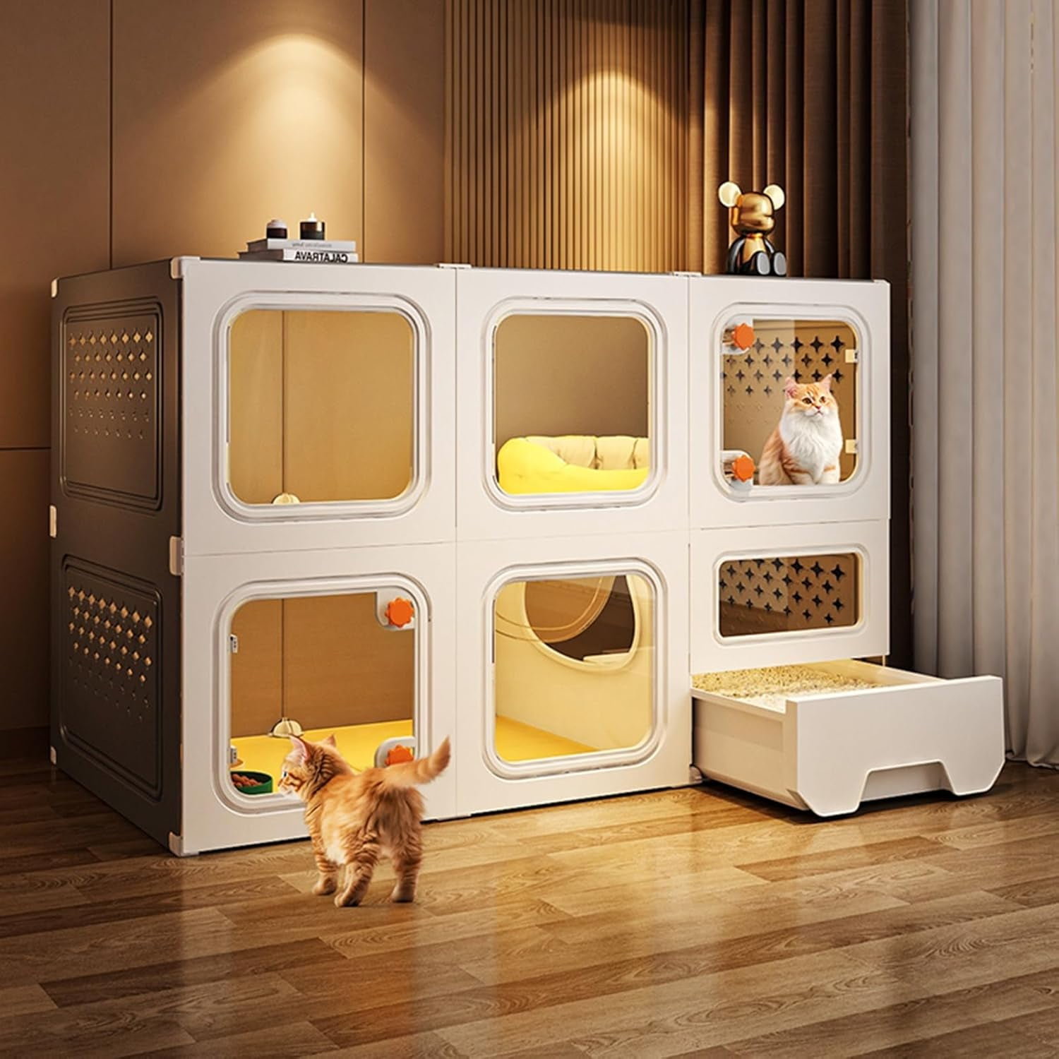 Large Indoor Cat Enclosure, 2 Tiers Cat Catio Cat House with ...