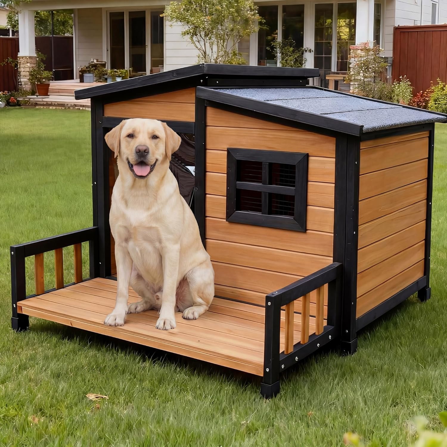 Large Indoor Outdoor Dog House,Wood Insulated Dog House,Weatherproof ...