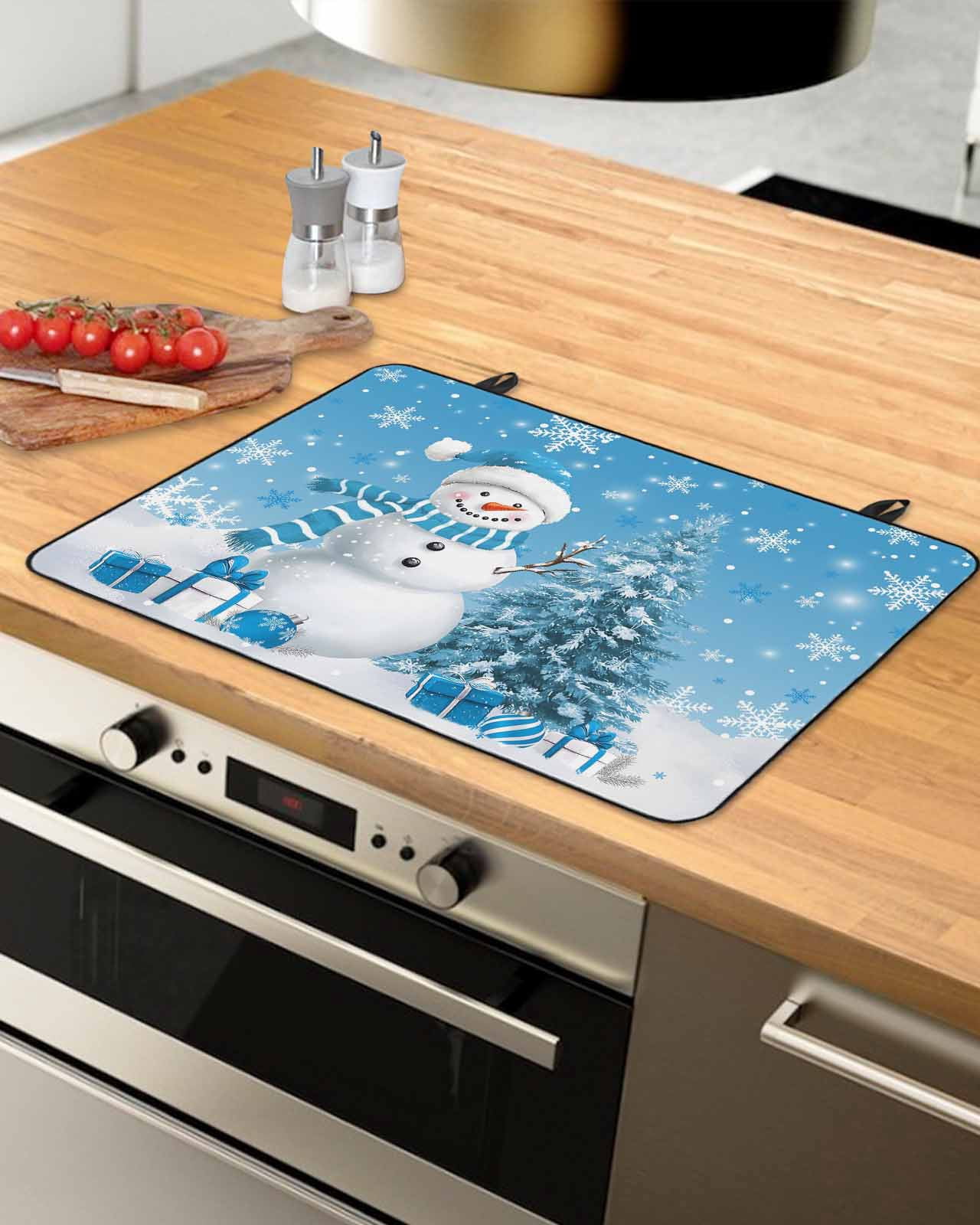 Large Induction Cooktop Protector Mat Blue Christmas Stove Top Covers ...