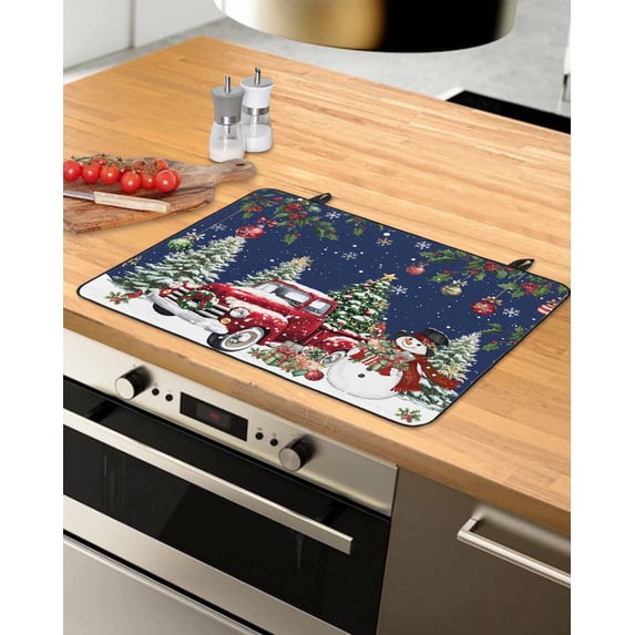 Large Induction Cooktop Protector Mat Blue Christmas Stove Top Covers ...