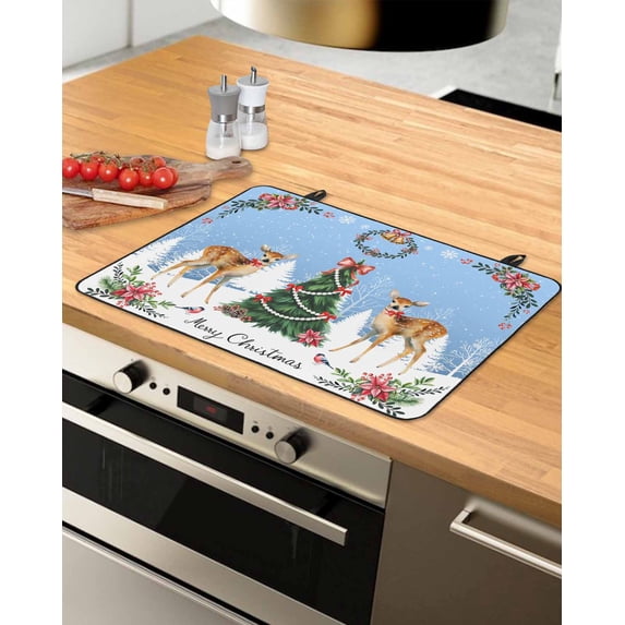 Large Induction Cooktop Protector Mat Blue Christmas Stove Top Covers ...