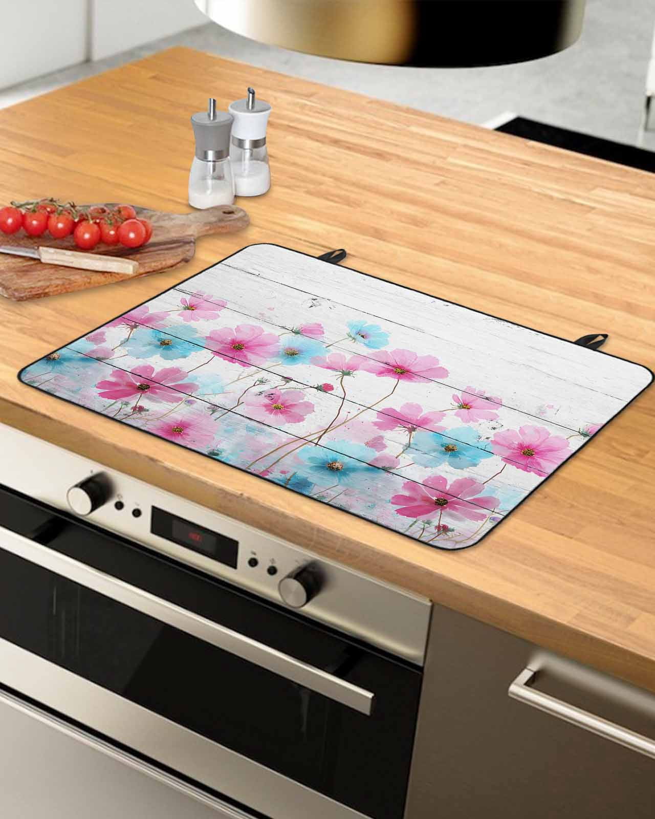 Large Induction Cooktop Protector Mat Blue Pink Flowers Stove Top ...