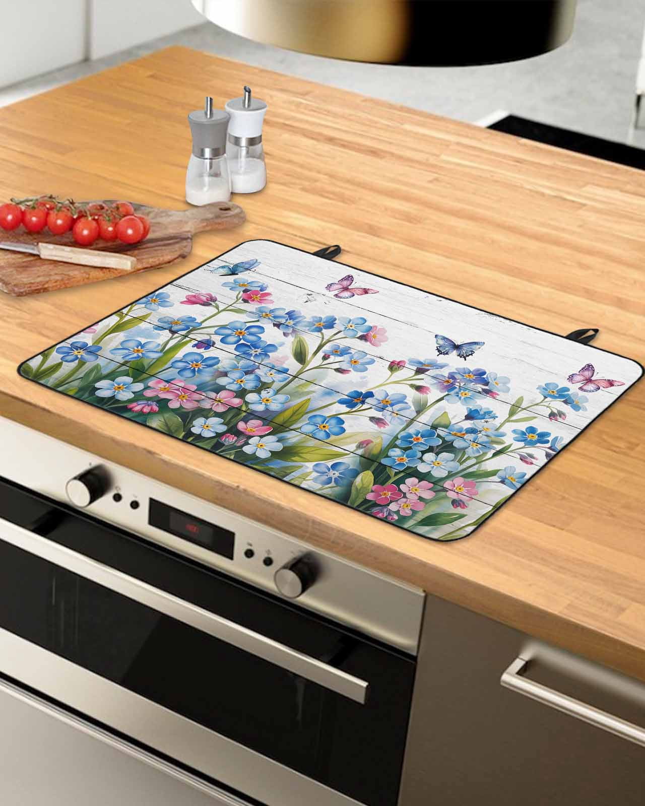 Large Induction Cooktop Protector Mat Blue Spring Floral Stove Top ...
