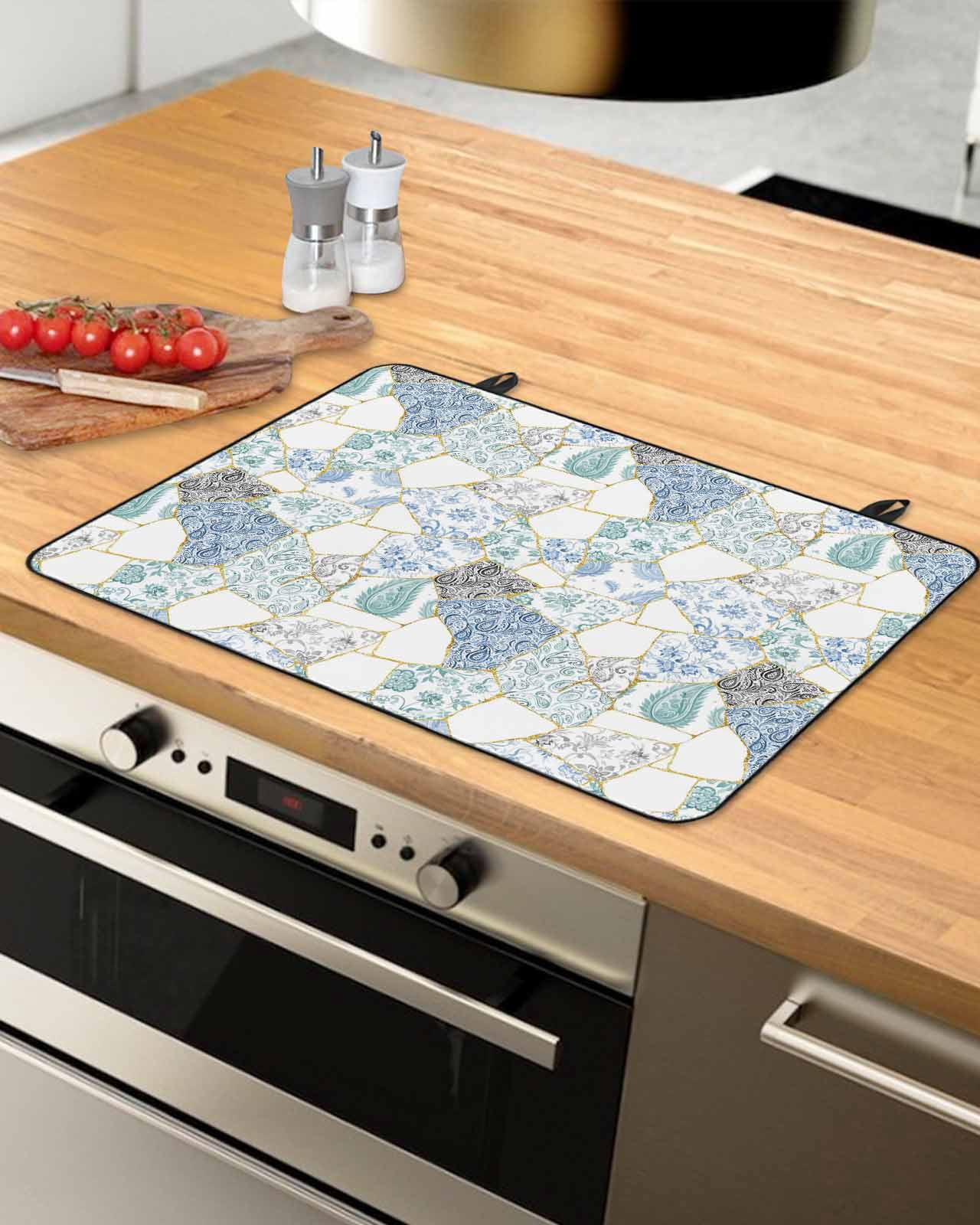 Large Induction Cooktop Protector Mat Blue White Porcelain Stove Top ...